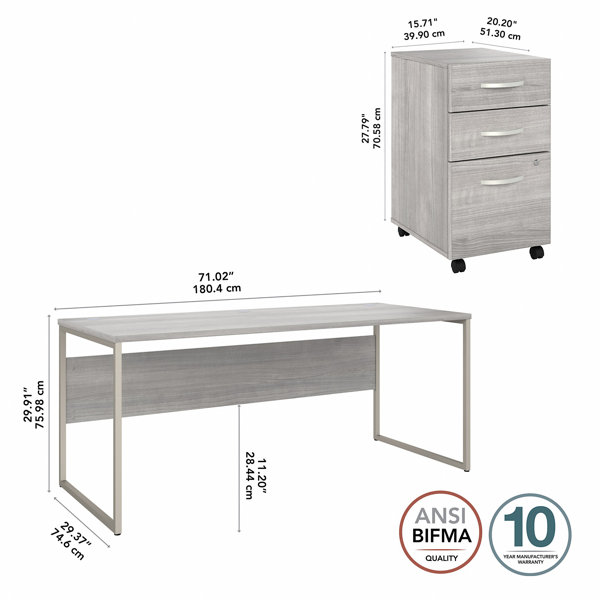 Bush Business Furniture Hybrid Desk and 3 Drawer Mobile Pedestal | Wayfair