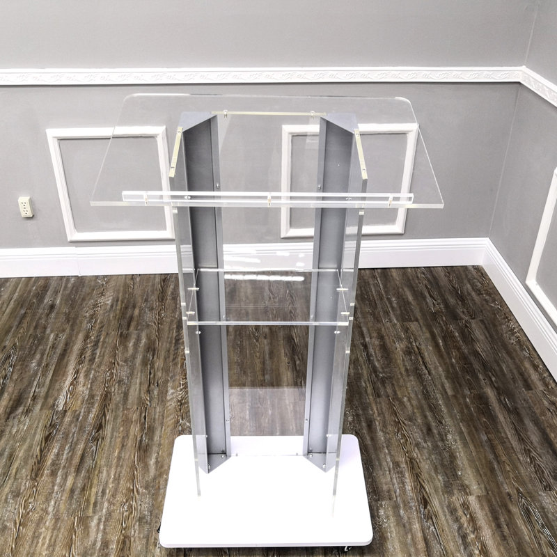 FixtureDisplays Clear Acrylic Plexiglass Podium Steel Sides Church ...