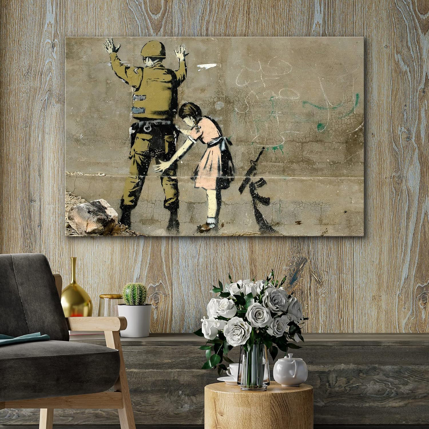 IDEA4WALL Banksy British Artist Spray Paint Girl Frisking Soldier ...