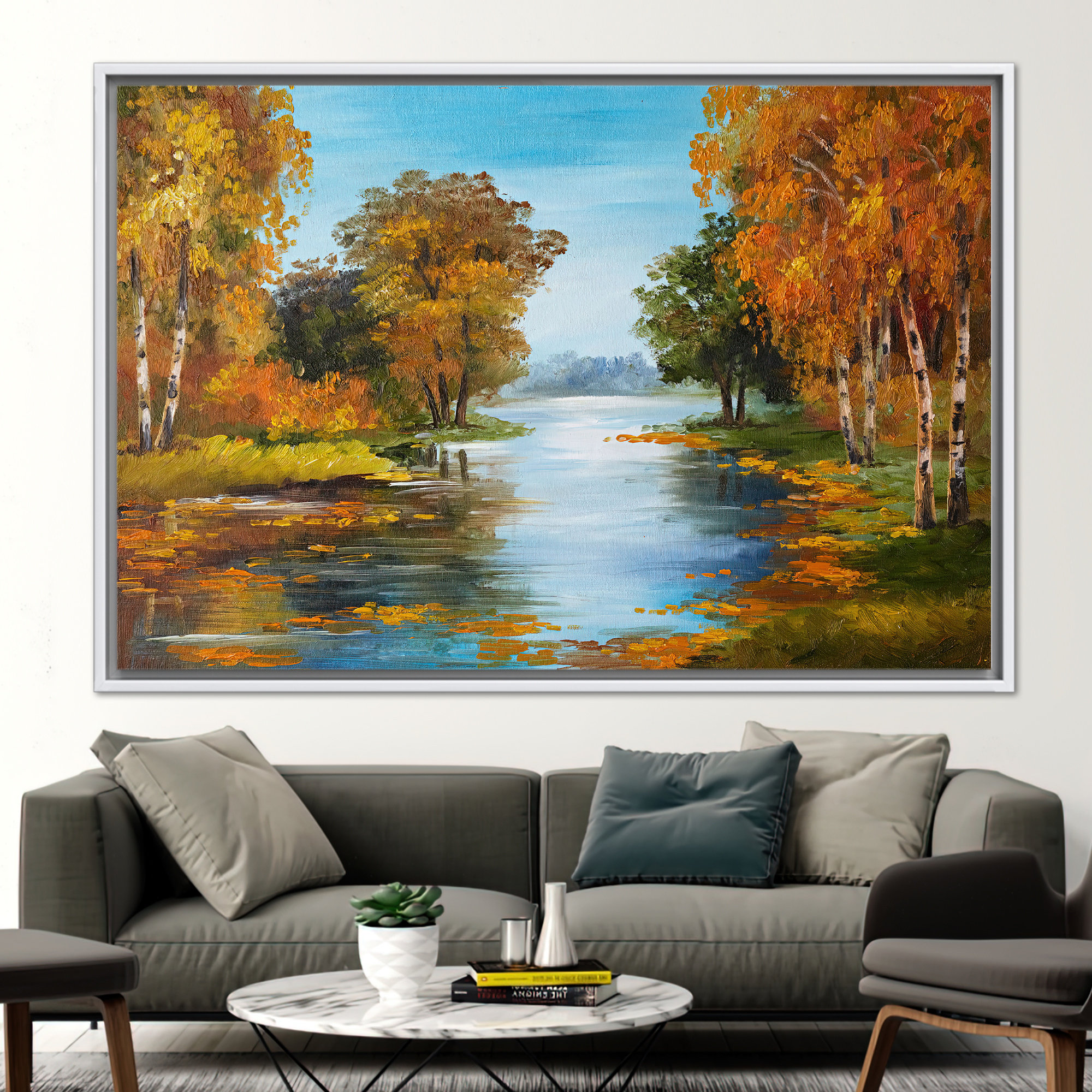Lark Manor™ Autumn Landscape Painting, Autumn Wall Decor, River ...