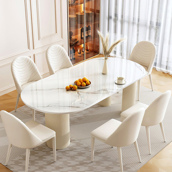 Orren Ellis Luxe Creamy Dining Table with Roman Column Legs & Reviews ...