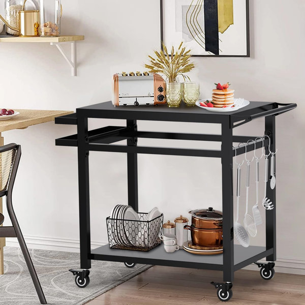 Home 20" Movable Grill Table - Dual-Shelf Food Prep Cart With Spice Box ...