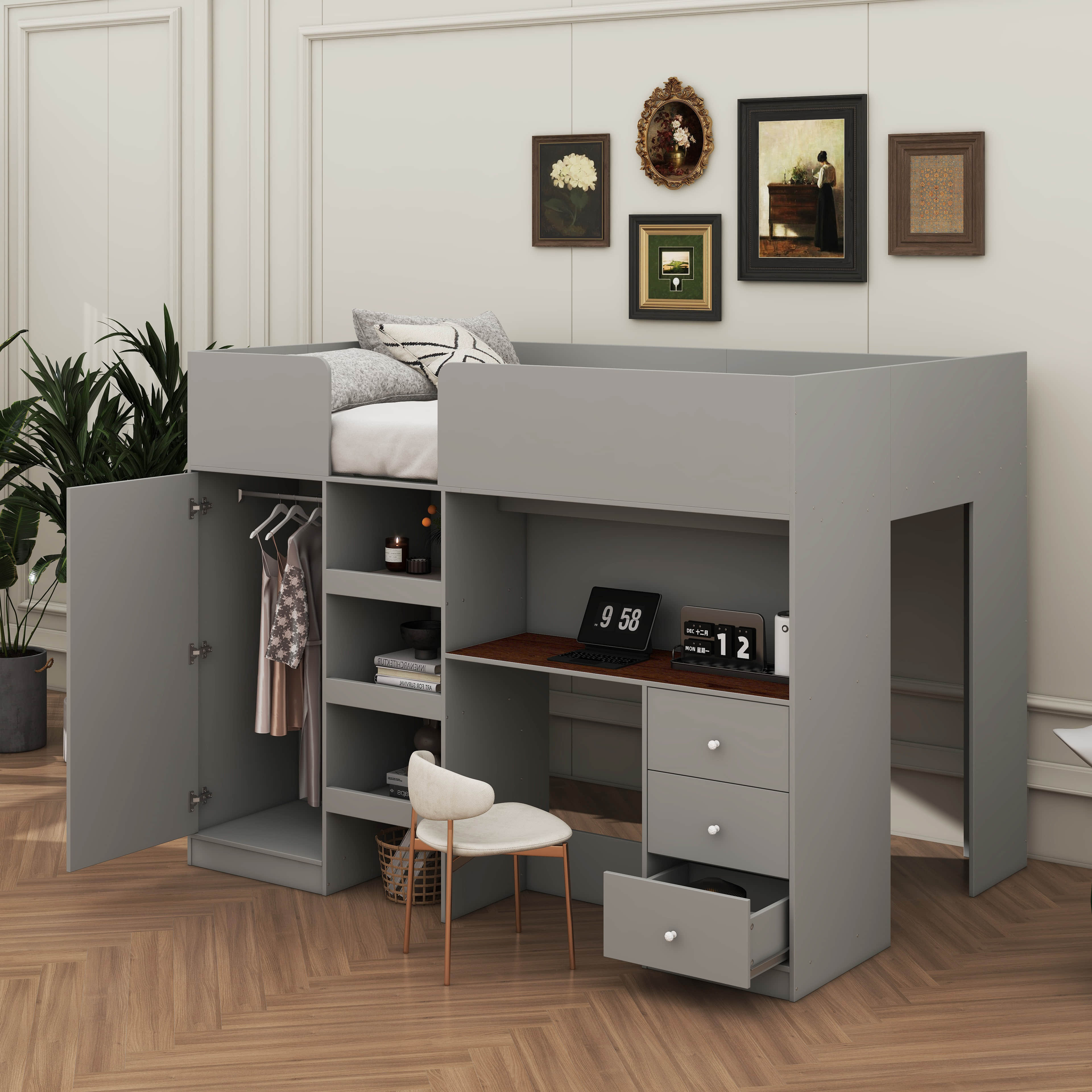 Isabelle & Max™ A Full-Sized Wooden Loft Bed With A Built-In Wardrobe ...