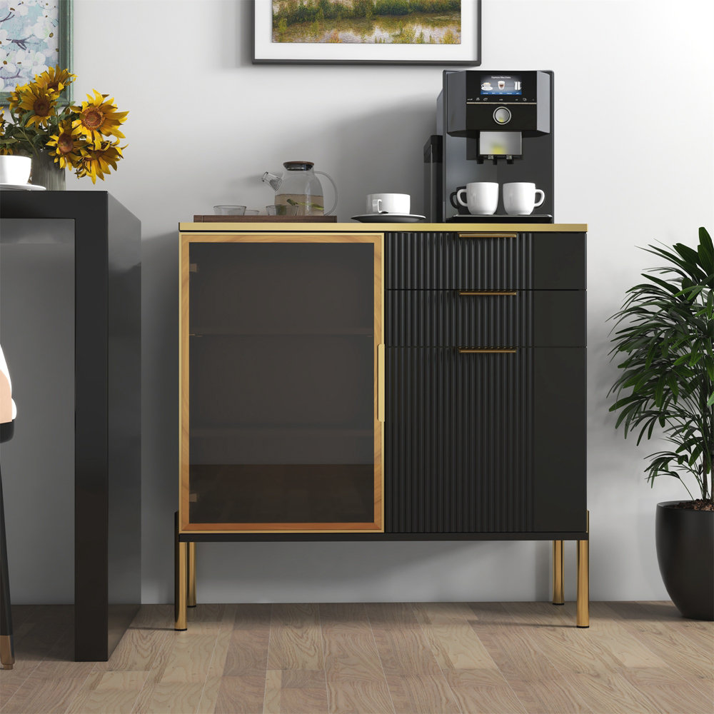 Mercer41 Symona 31"w Side Cabinet With Doors And Drawer, Black ...