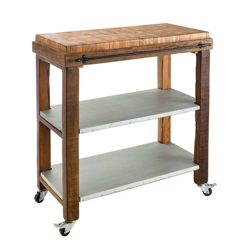 VivaTerra Reclaimed Rolling Butcher Block Kitchen Island With Storage ...