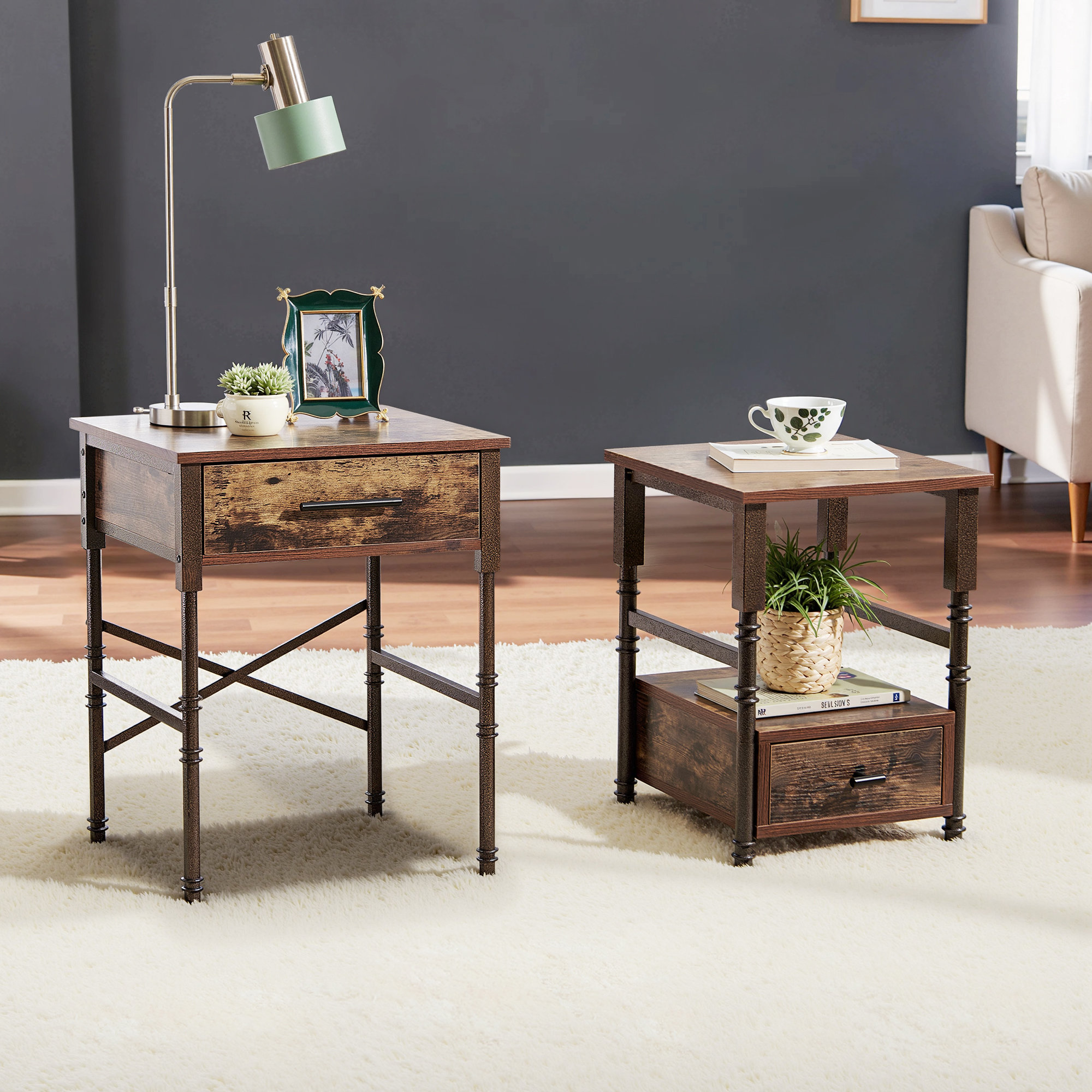 17 Stories Nesting Coffee Table Set Of 2, Stackable End Tables W/Sturdy ...