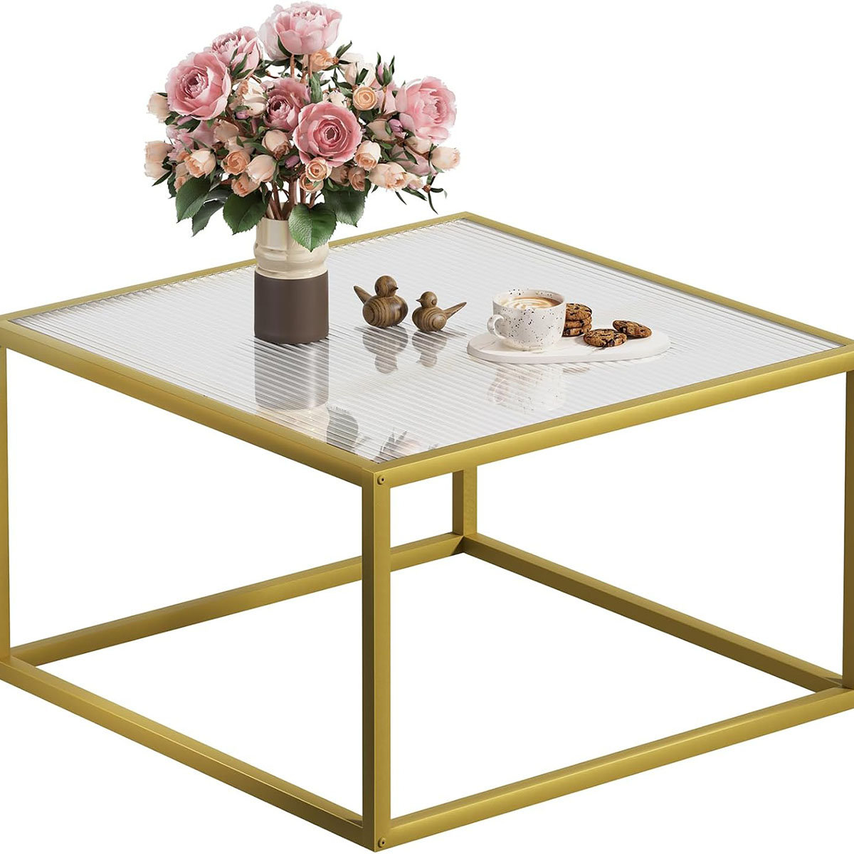 ABESNA Glass Coffee Table, Small Modern Coffee Table Square Simple ...