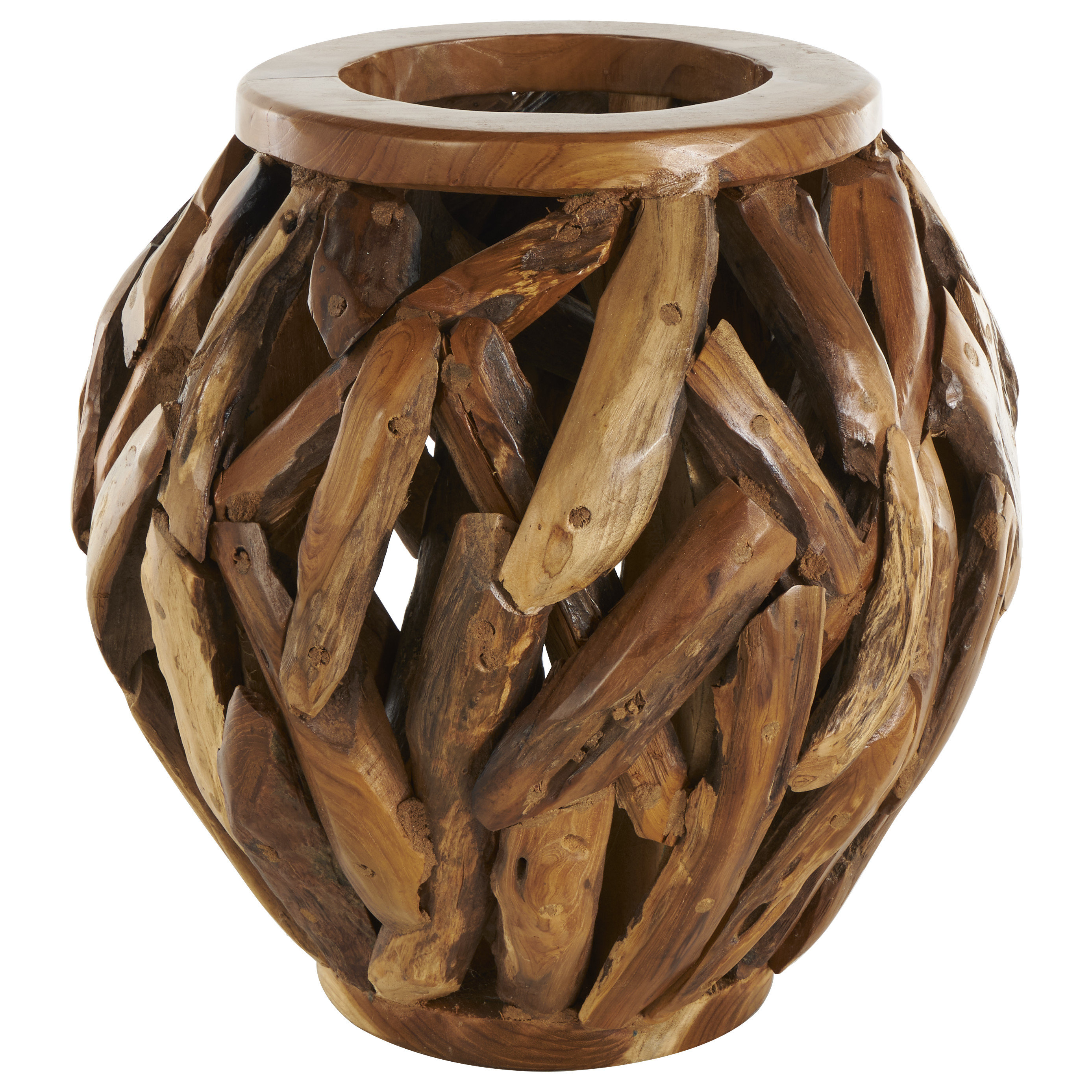Millwood Pines Chimaihe Teak Wood Handmade Live Edge Tree Branch Pot ...