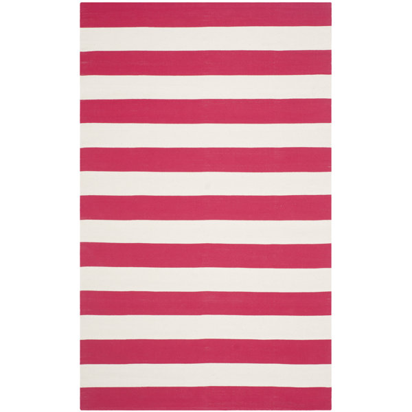 Beachcrest Home Brookvale Striped Hand-Woven Cotton Red/White Area Rug ...