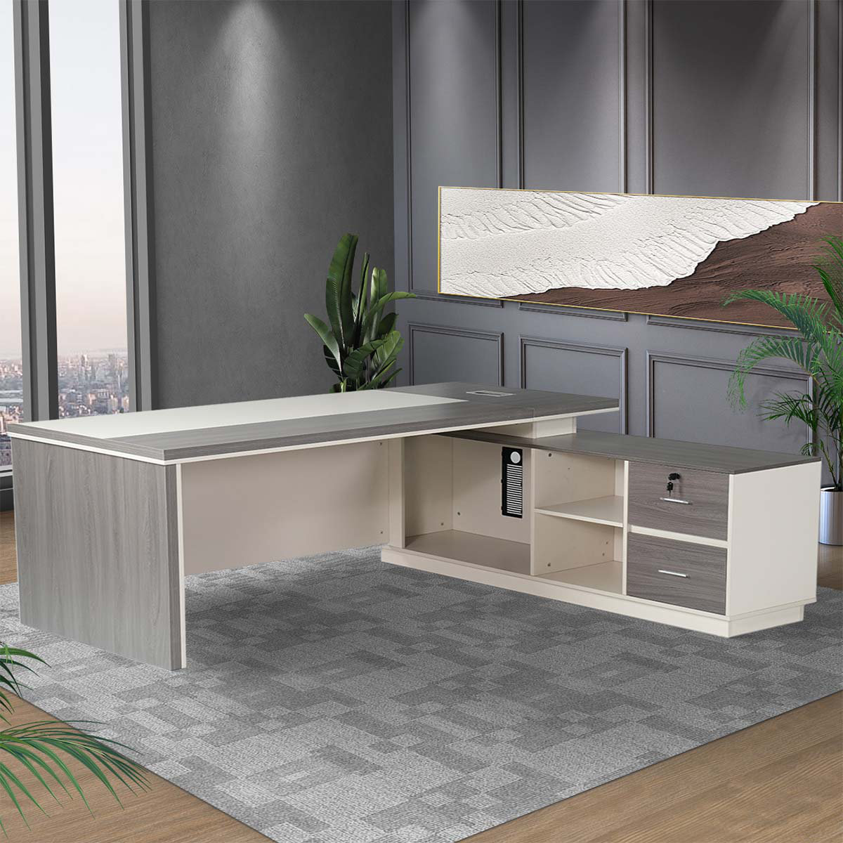 Ivy Bronx Nafeesa Luxury office computer desk with side cabinet | Wayfair