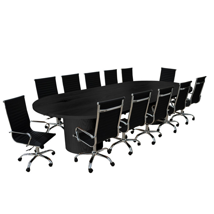 Wrought Studio Ghedeon 144'' Solid Wood Oval Conference Table with 12 ...