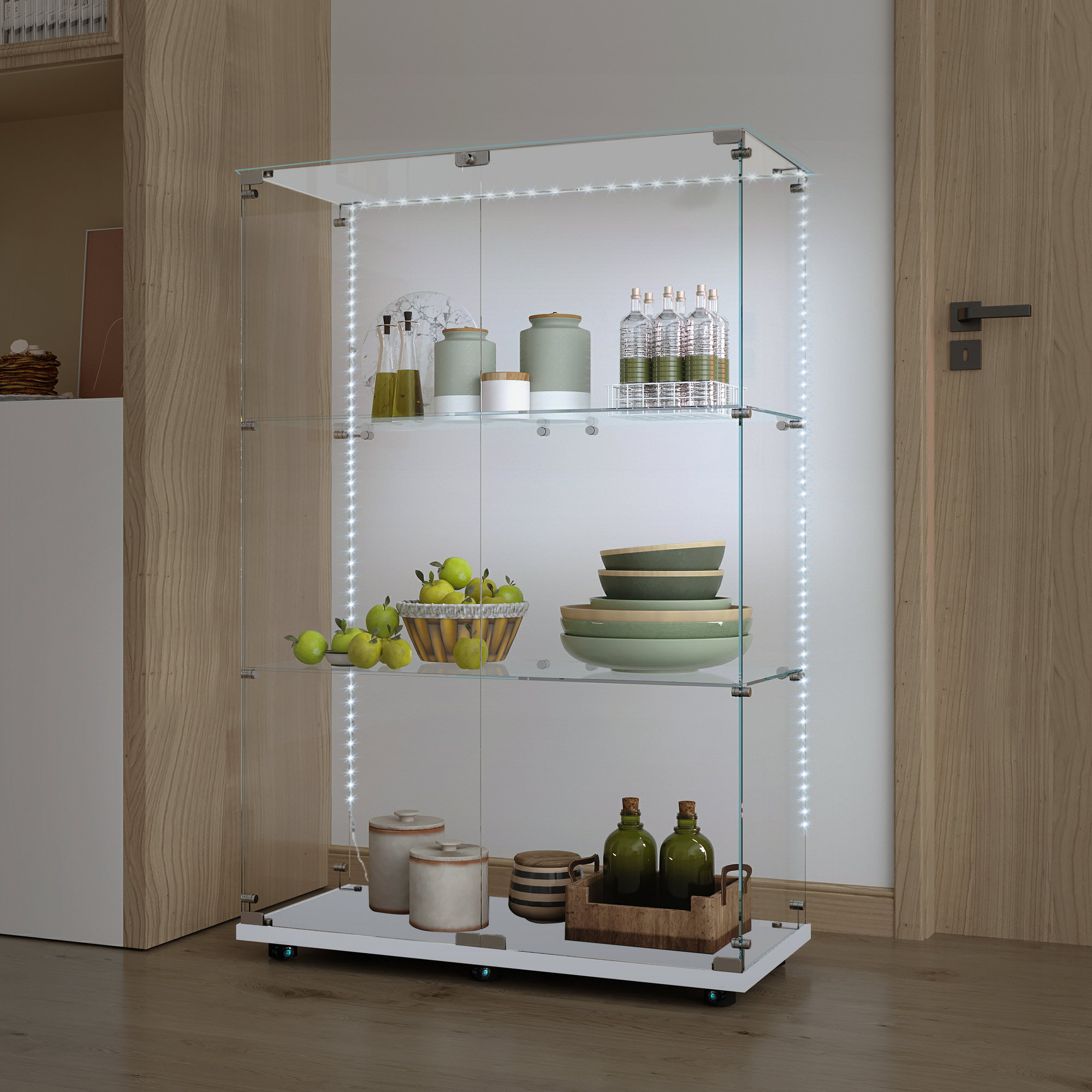 Orren Ellis Tempered Glass Display Cabinet with Bluetooth LED Light ...