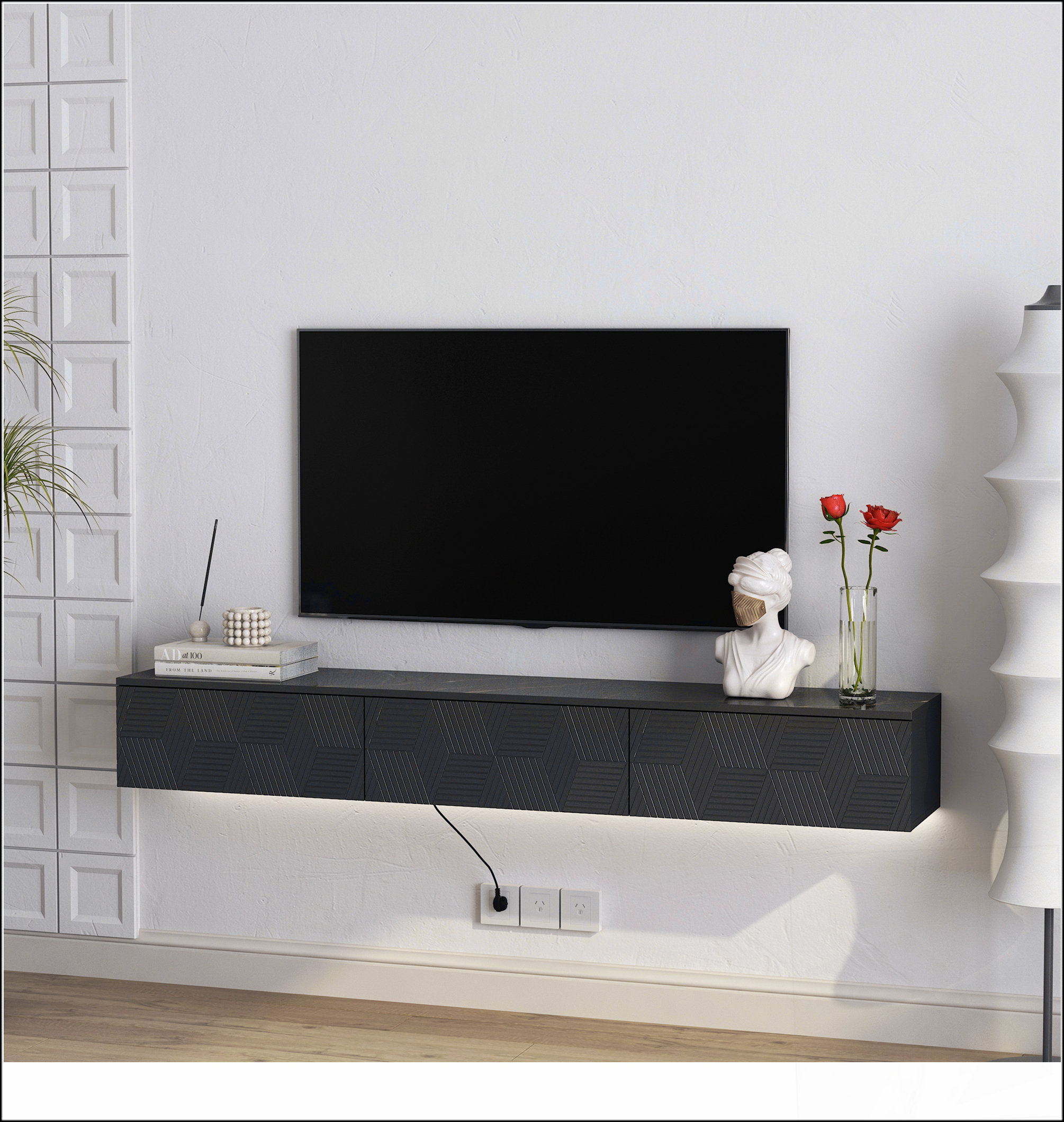 Wrought Studio™ Floating TV Stand Wall Mounted with 16 Color LEDs,67 ...