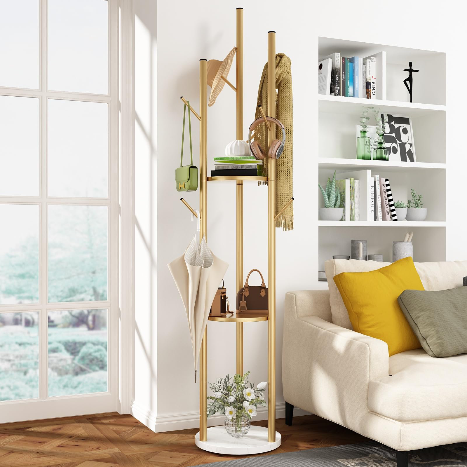 ASA Gold Metal Coat Rack - Modern Freestanding Organizer With 9 Hooks ...