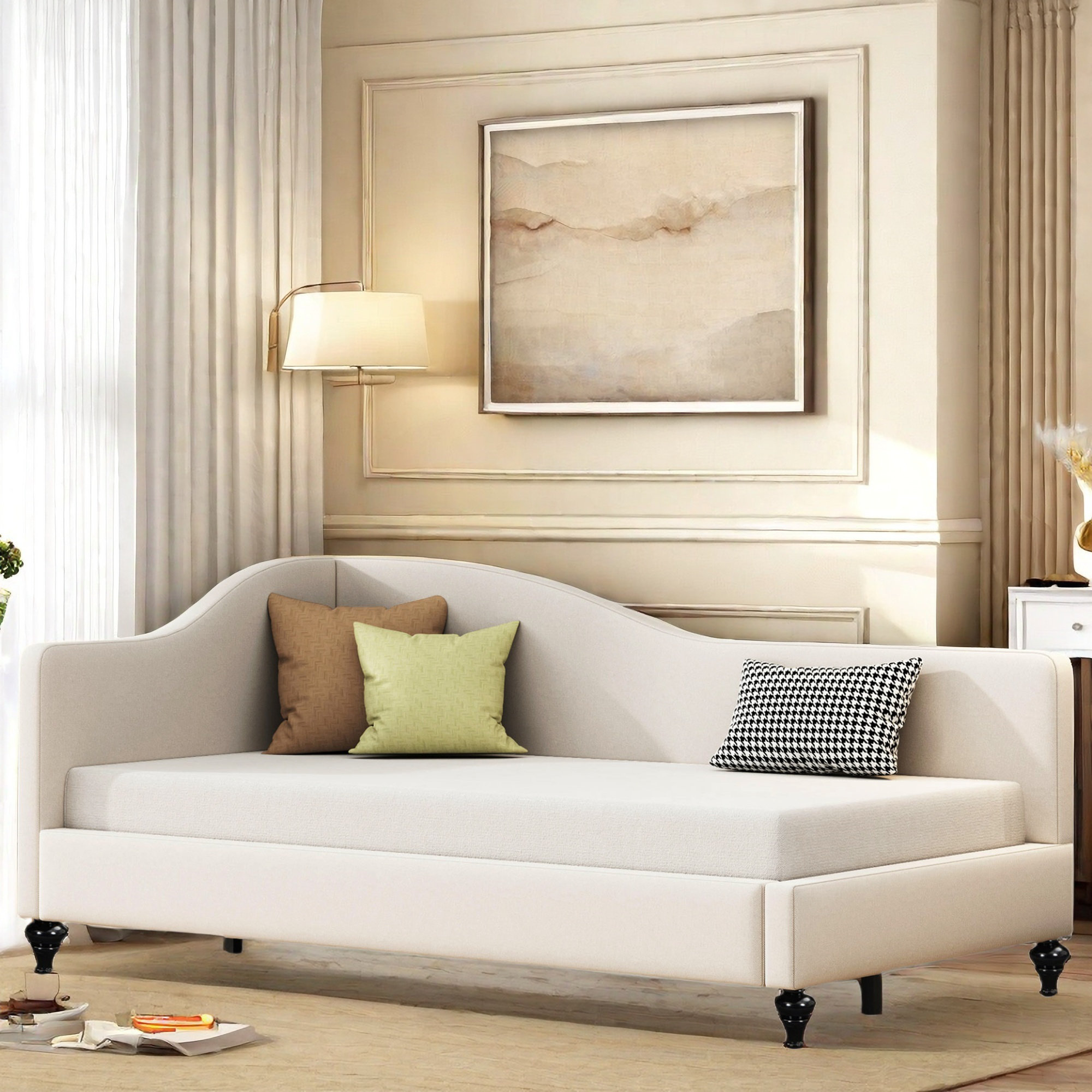 Darby Home Co L-shaped Linen Daybed With Solid Wood Legs | Wayfair