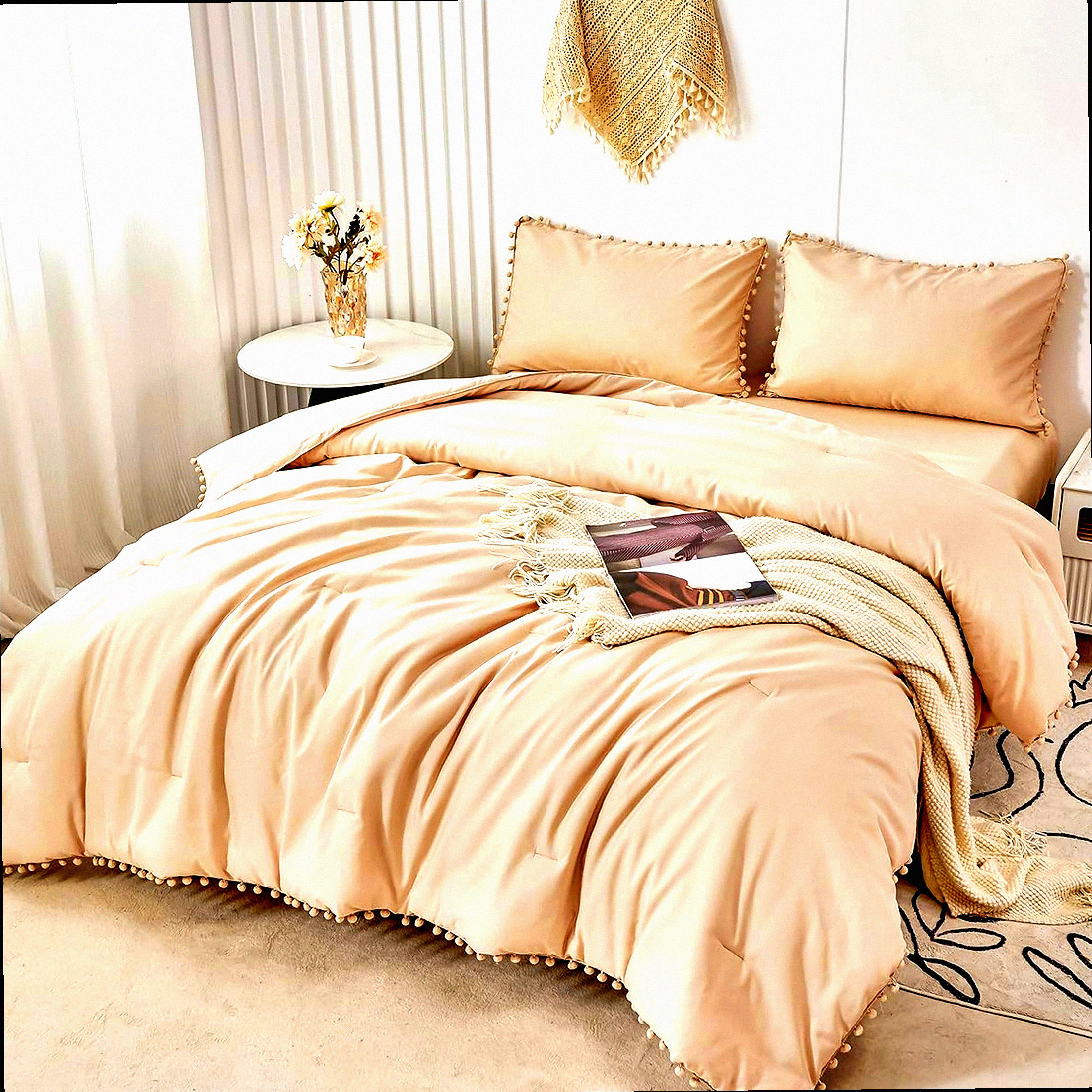 Dakota Fields Boho Chic Pom Pom Fringe Comforter Set - Soft Queen Size ...