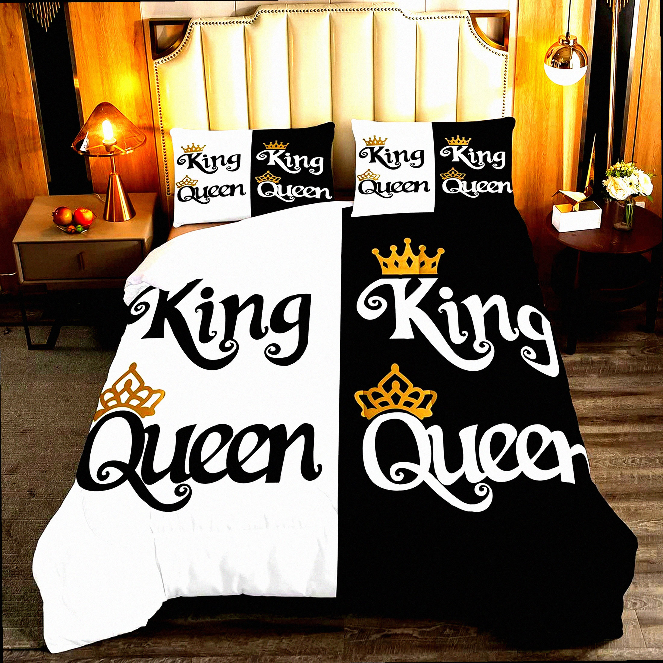 East Urban Home King and Queen Crown Comforter Set - Black White Couple ...