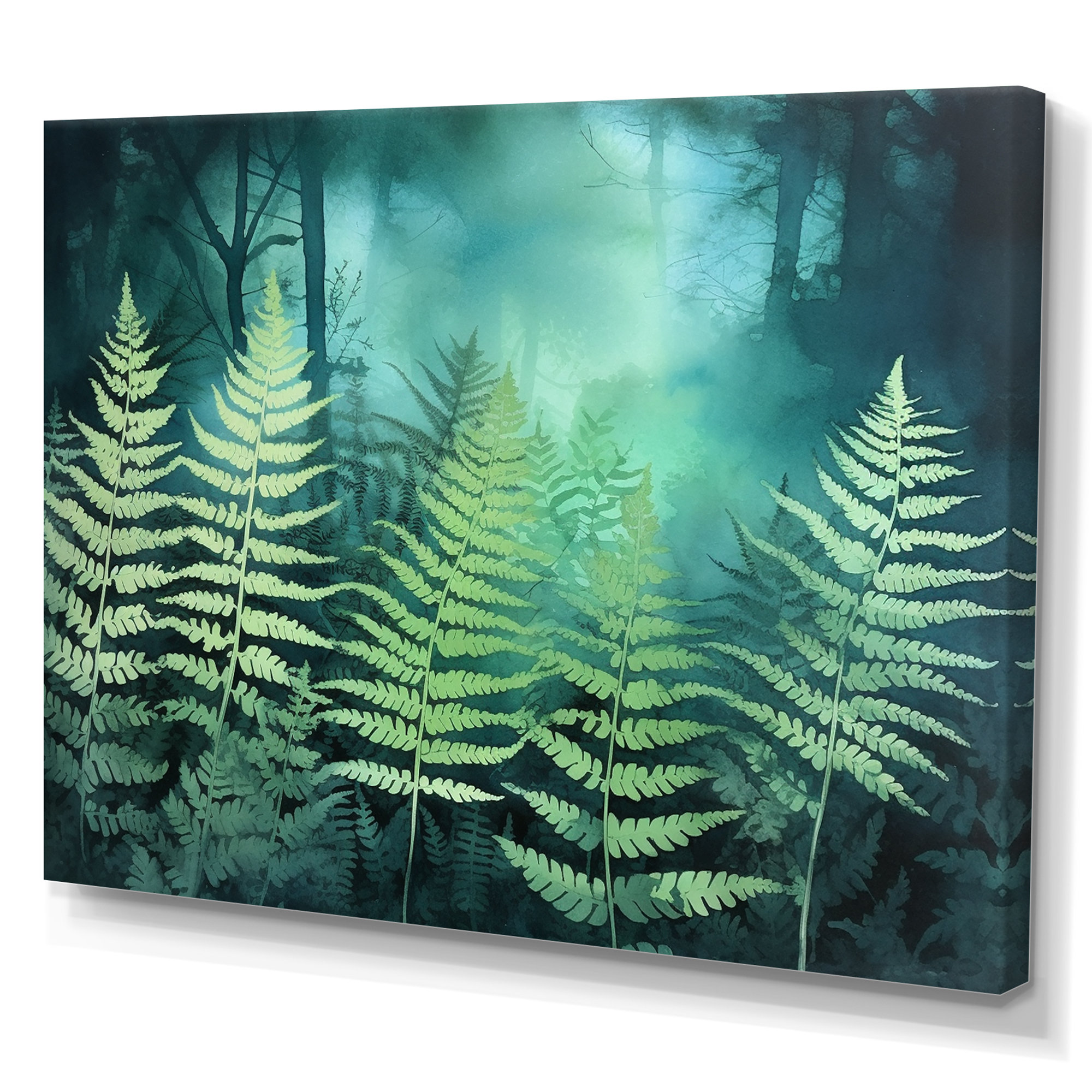 August Grove® Green Teal Fern Flowers Fonds On Canvas Print | Wayfair