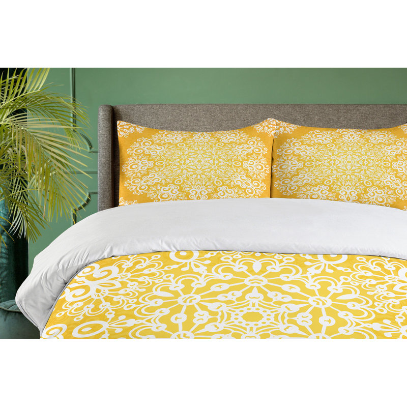 Ambesonne Yellow Duvet Cover Set, Floral Snowflakes, Calking, Yellow ...