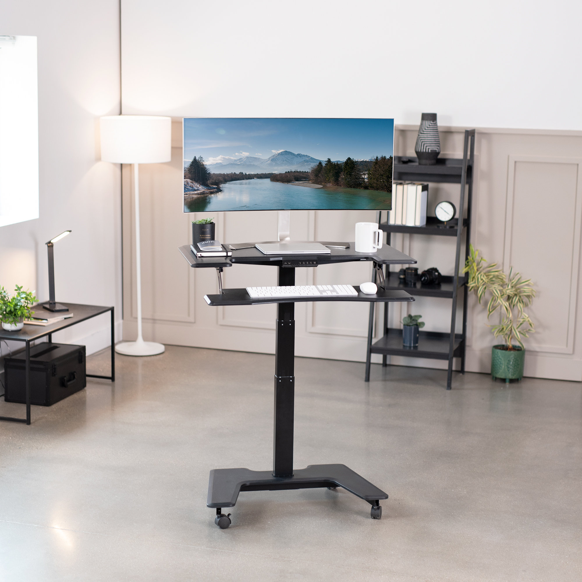 Vivo 36" Electric Mobile Height Adjustable Two Platform Standing Desk ...
