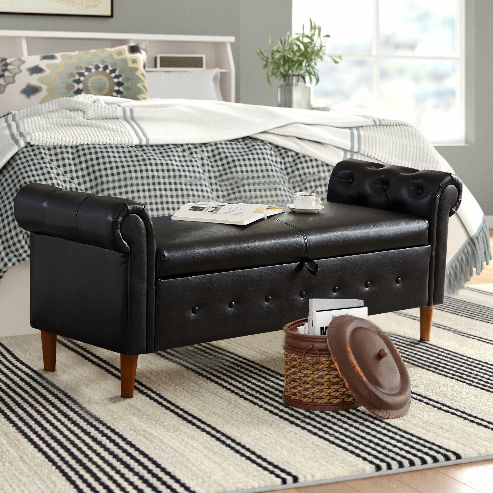 Canora Grey 63" Faux Leather Upholstered Flip Top Storage Bench ...