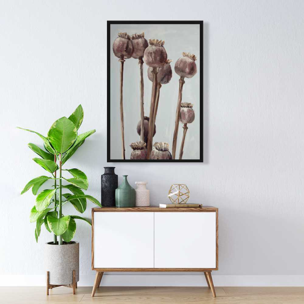 Lark Manor™ Sepia Poppy Head Plants - Brown Framed Canvas Home Decor ...