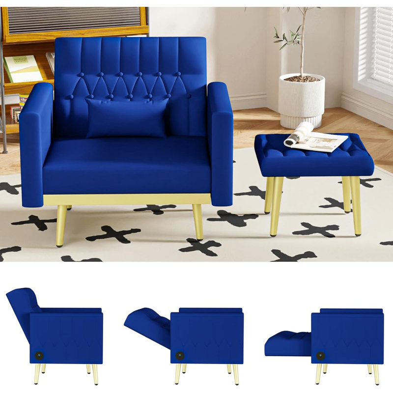 Mercer41 Velvet Modern Accent Chair And Ottoman Set | Wayfair