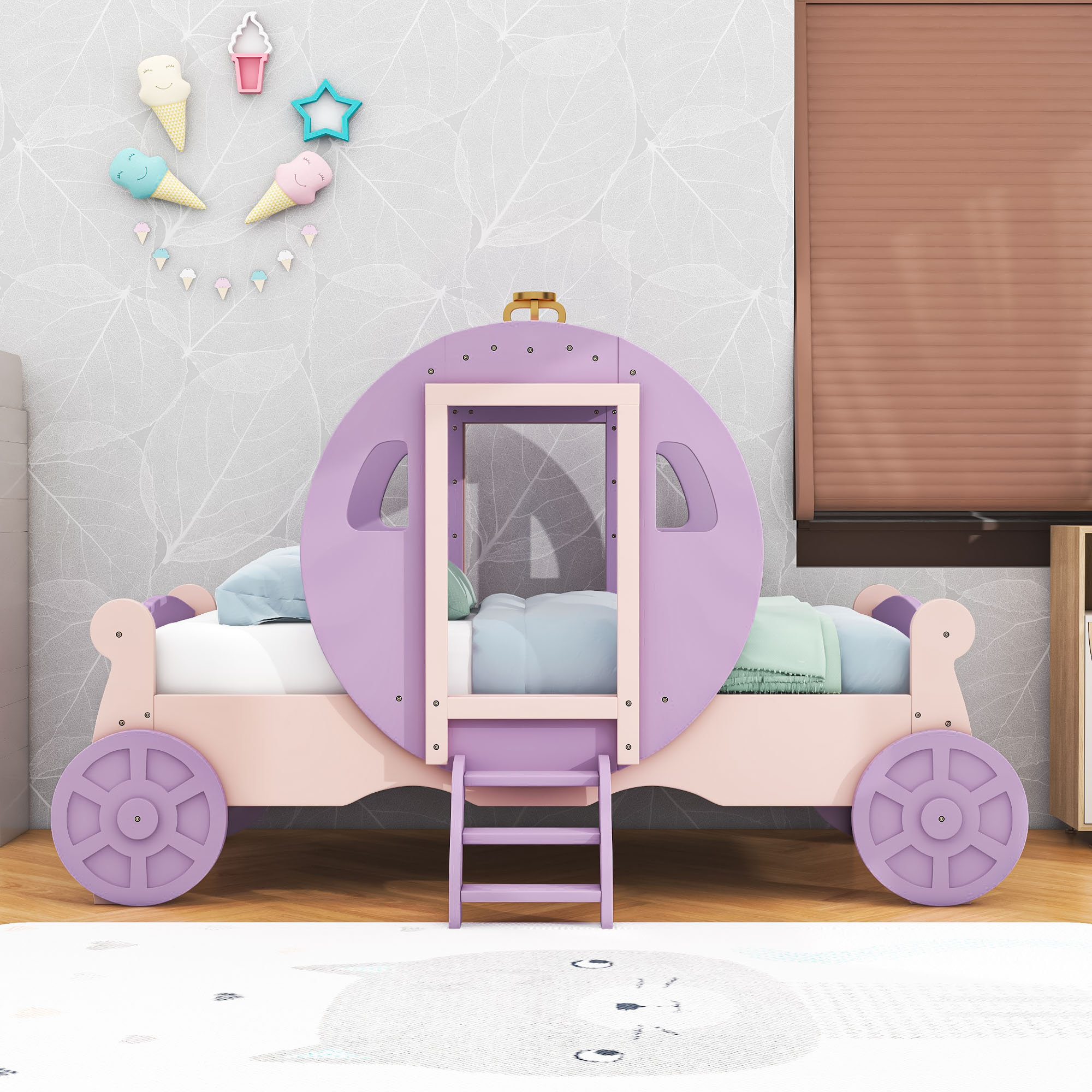 Willow-Wares Enchanting Twin Wooden Princess Carriage Bed With Ladder ...