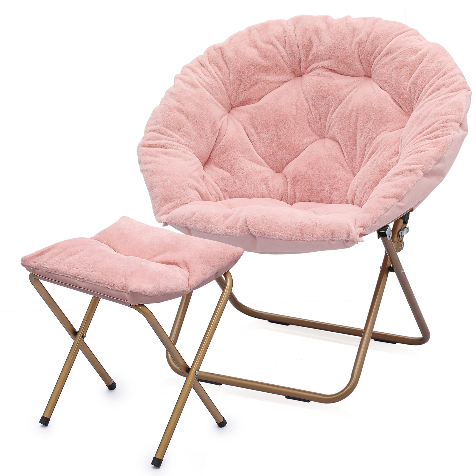 Mercer41 Marqueen Folding Saucer Chairs with Ottoman, Portable Moon ...