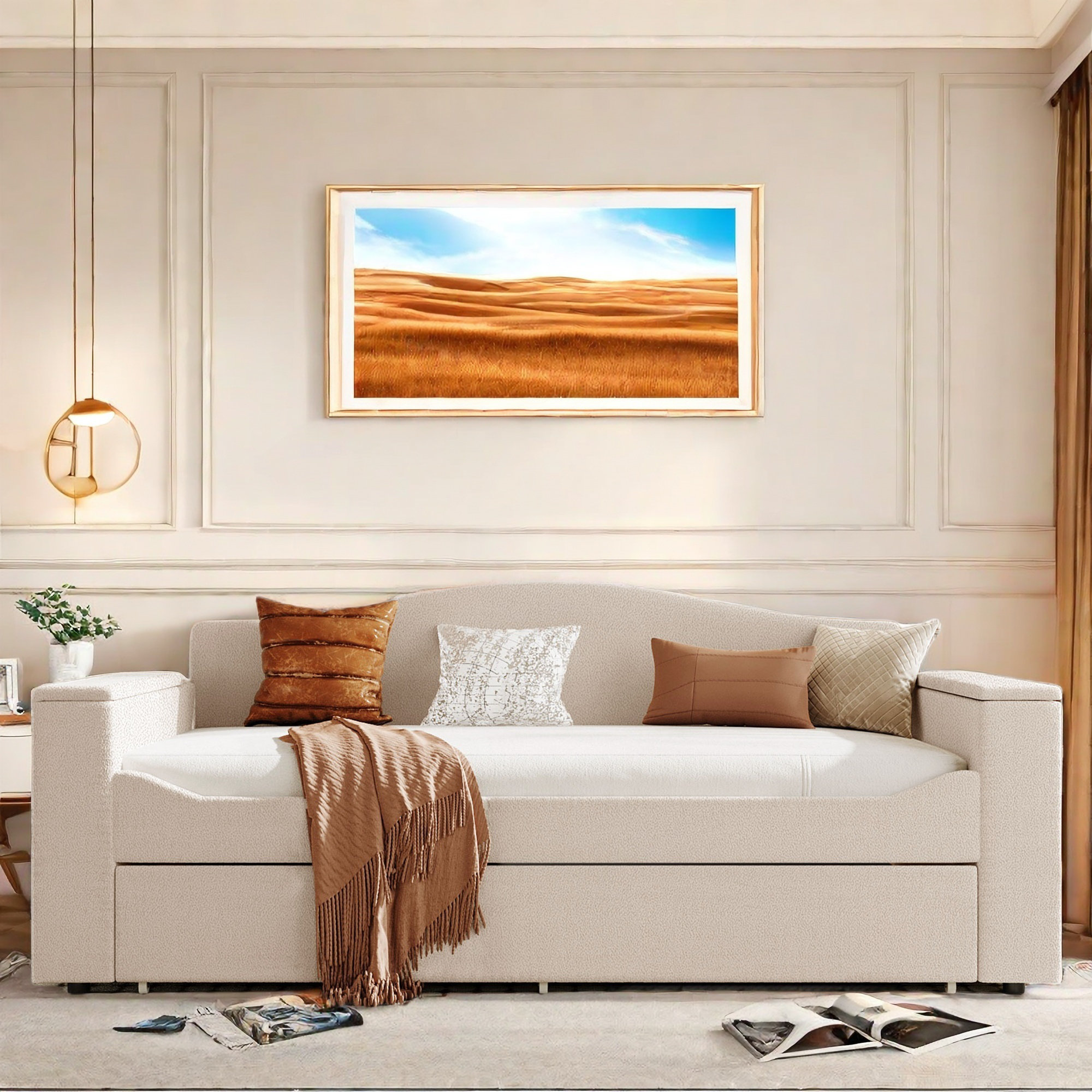 Urbanuniteusa Upholstered Daybed With Storage Armrests, Trundle And ...