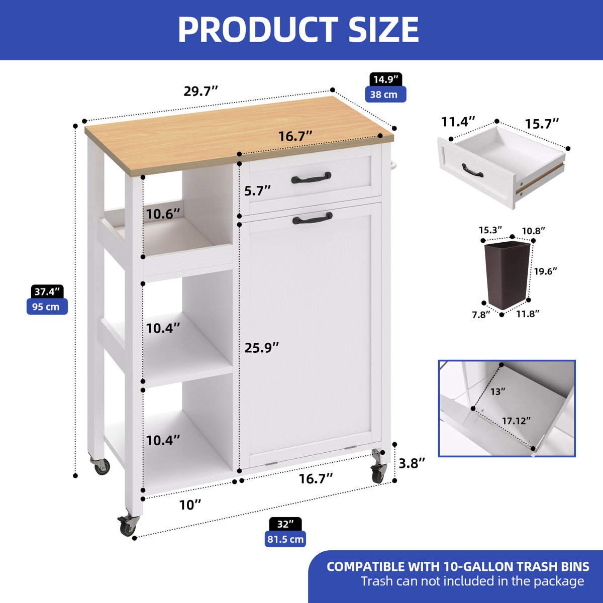 Winston Porter Kitchen Cart Kitchen Trolley With Spice Rack and Tilt ...