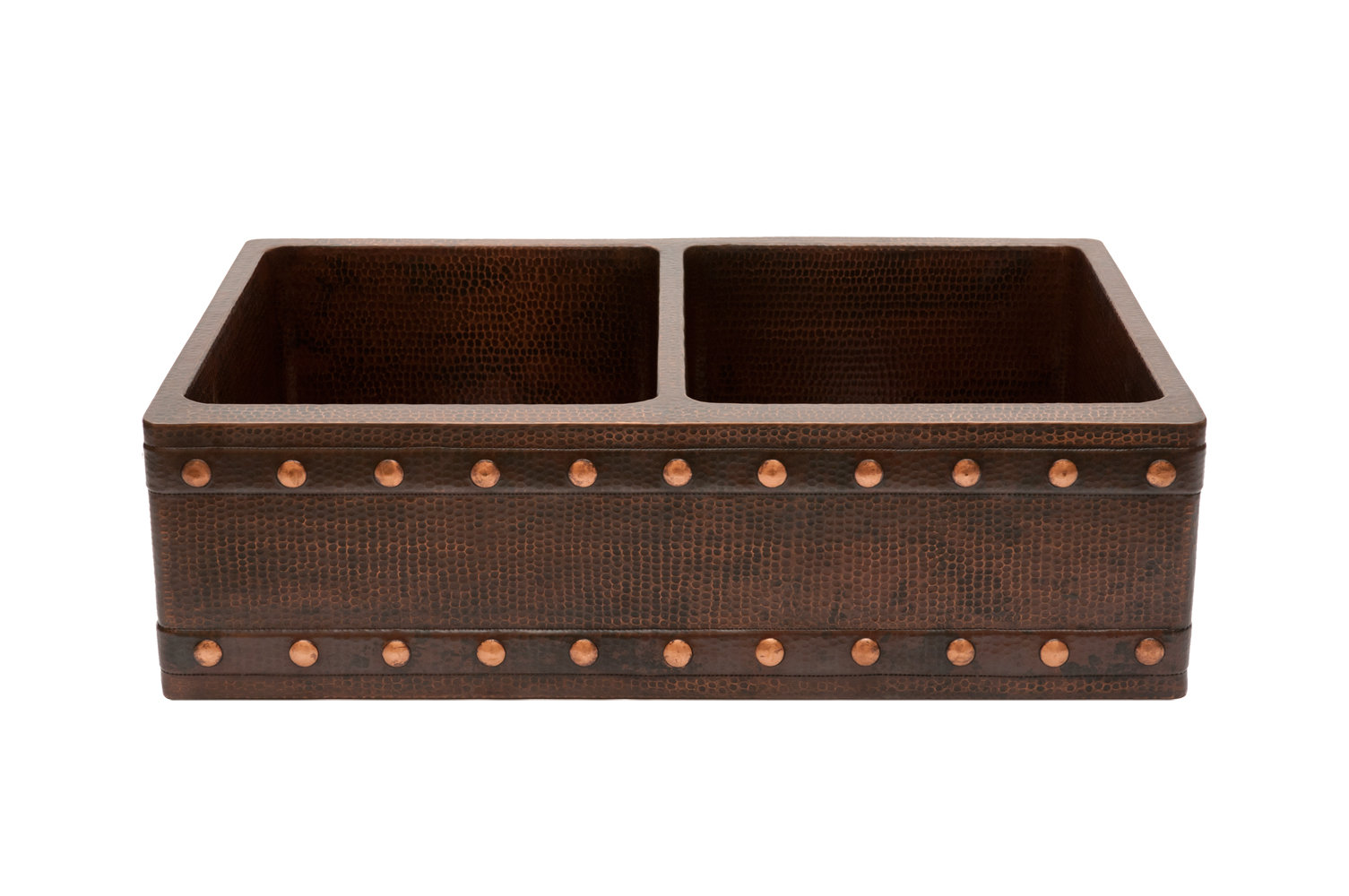 Premier Copper Products 33" Hammered Copper Apron Front 50/50 Double ...