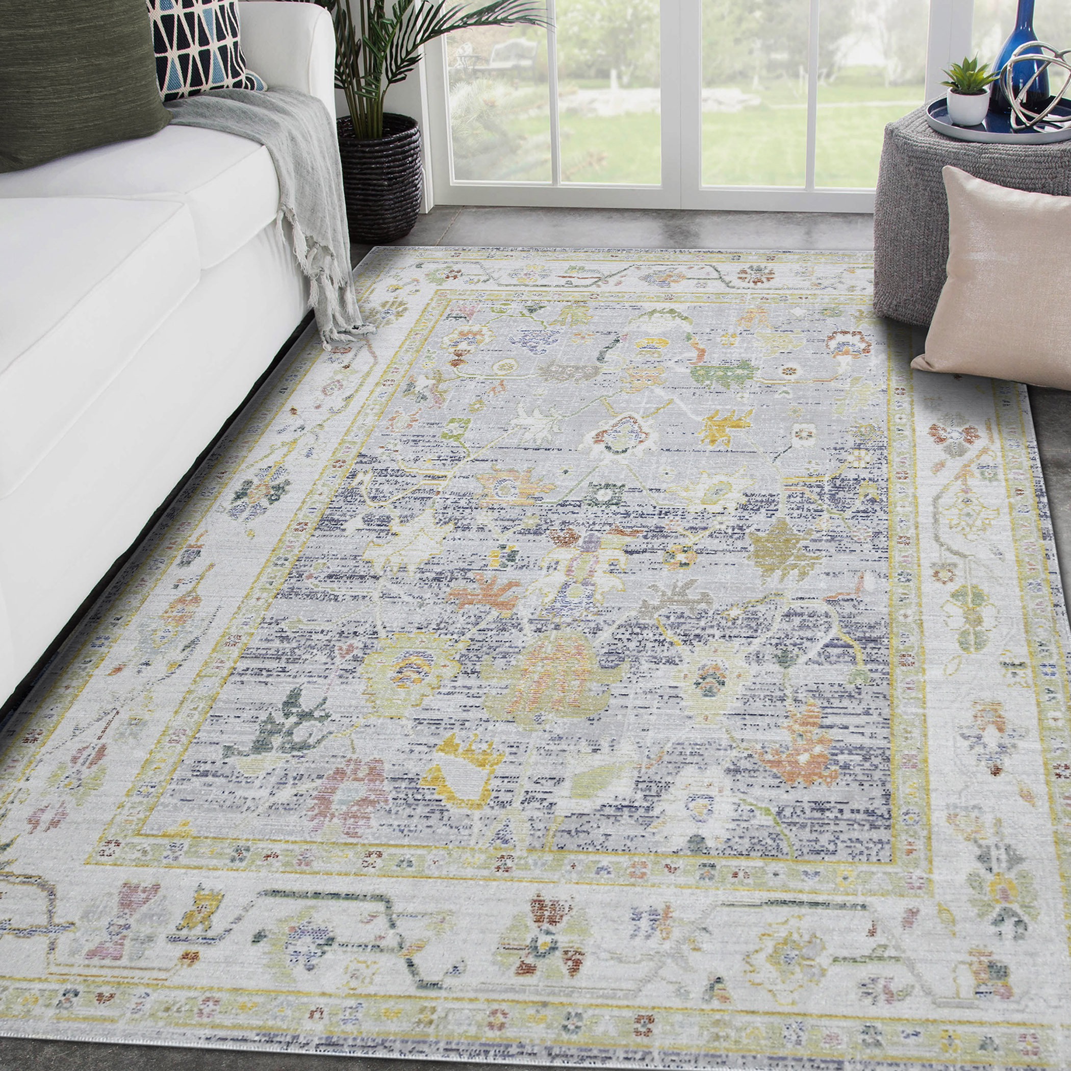 AMER Rugs Vintage Traditional Bordered Low Pile Performance Area Rug ...