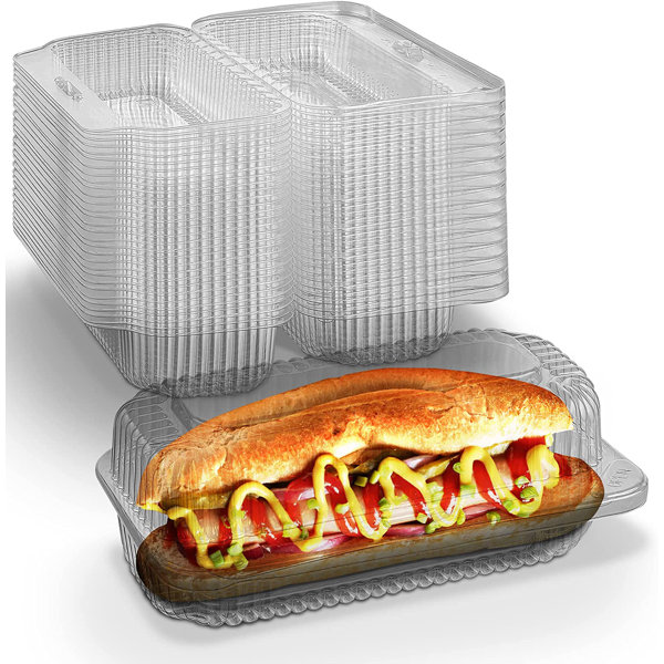 MT Products Plastic Hot Dog Container with Hinged Lid 6.5" x 2.75" x 2. ...