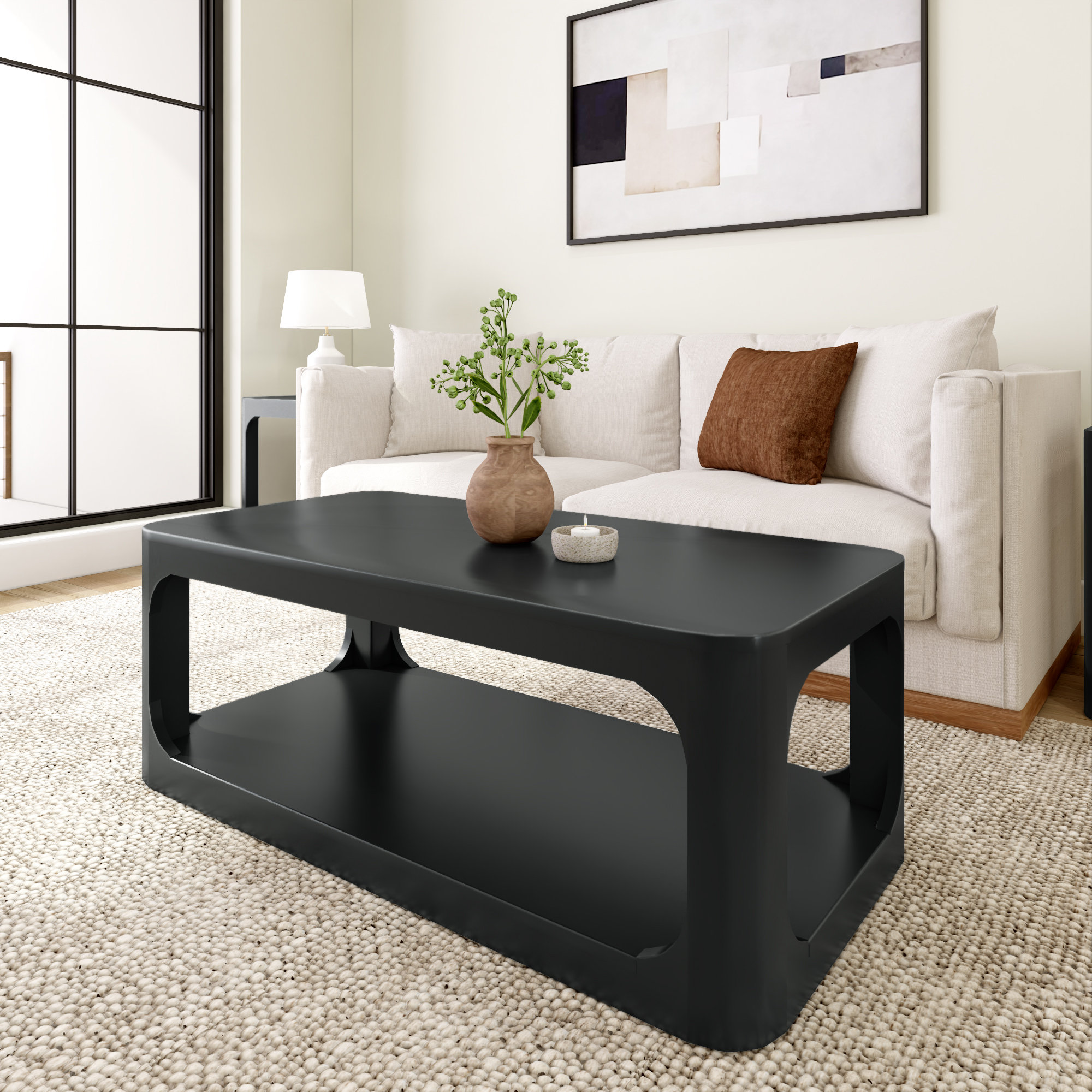 Wrought Studio Modern Rounded Rectangular Coffee Table With Shelf ...
