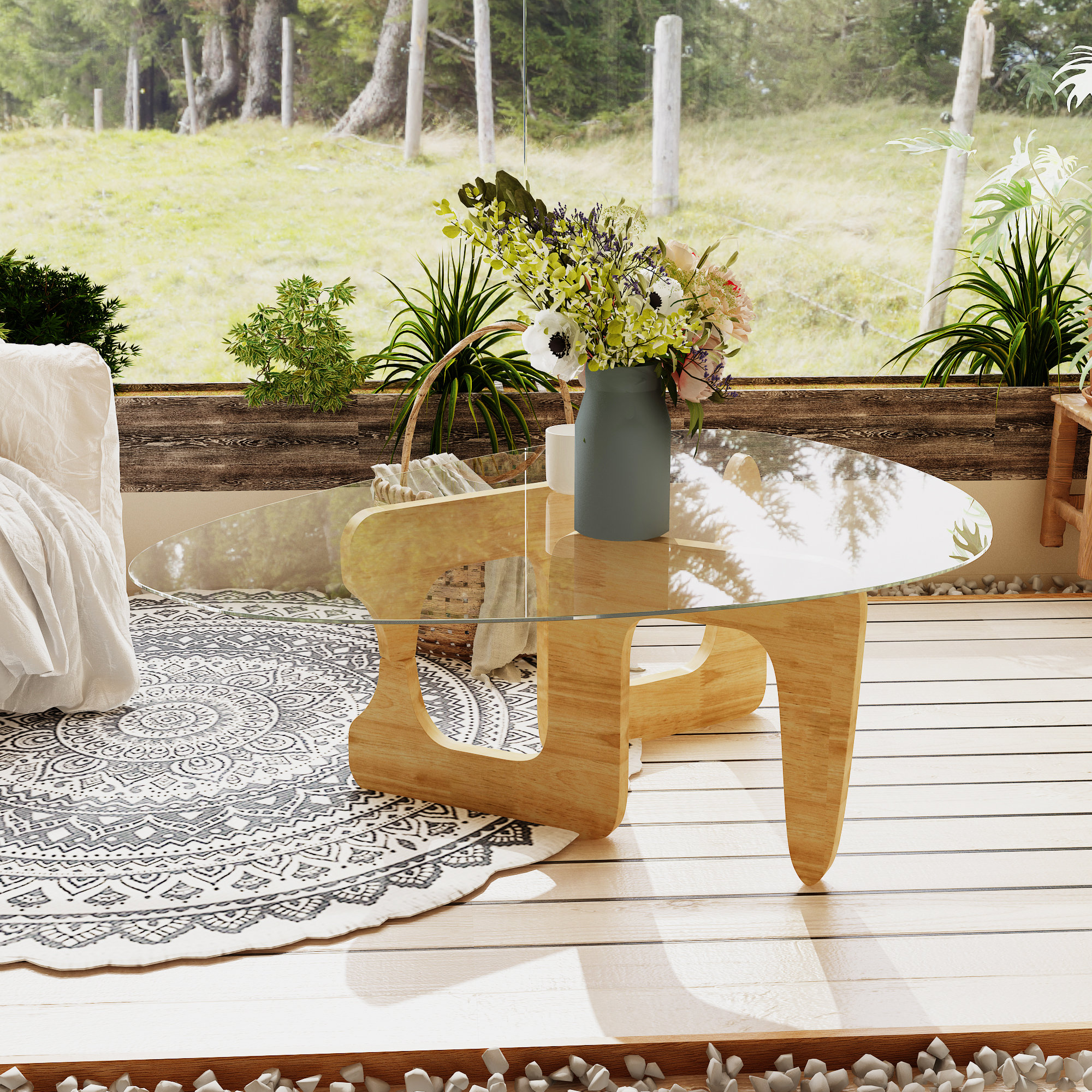 Ivy Bronx Modern Irregular Glass Table Top Outdoor Patio Coffee Table ...