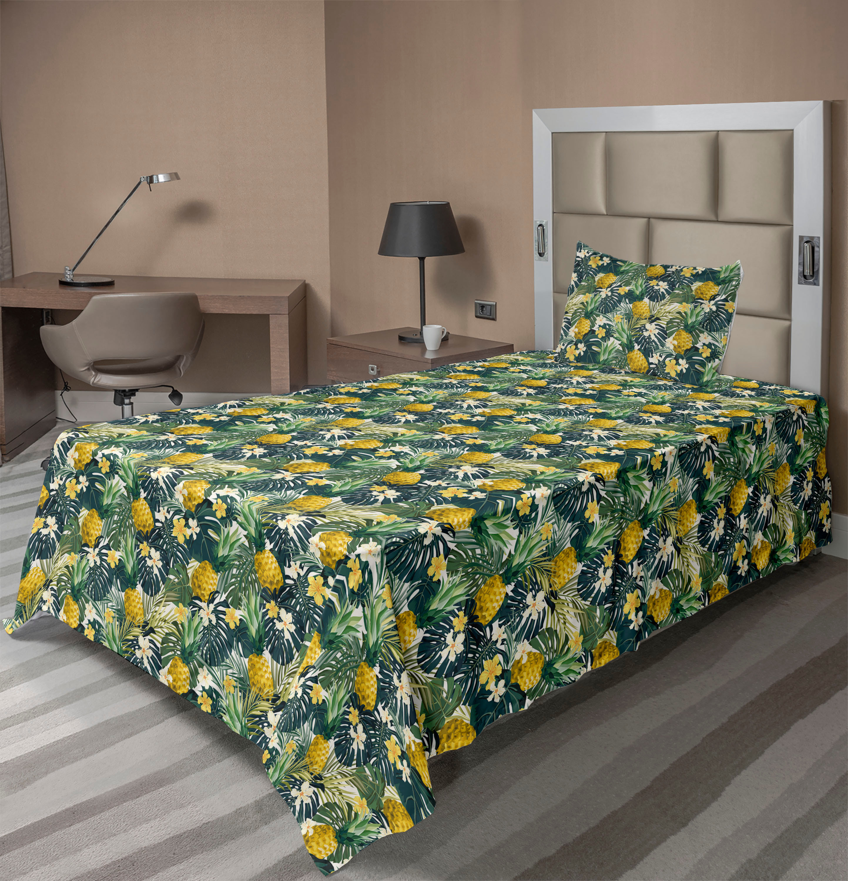 Ambesonne Tropical Sheet Set Jungle Boho Wild Pineapple Reseda Green ...