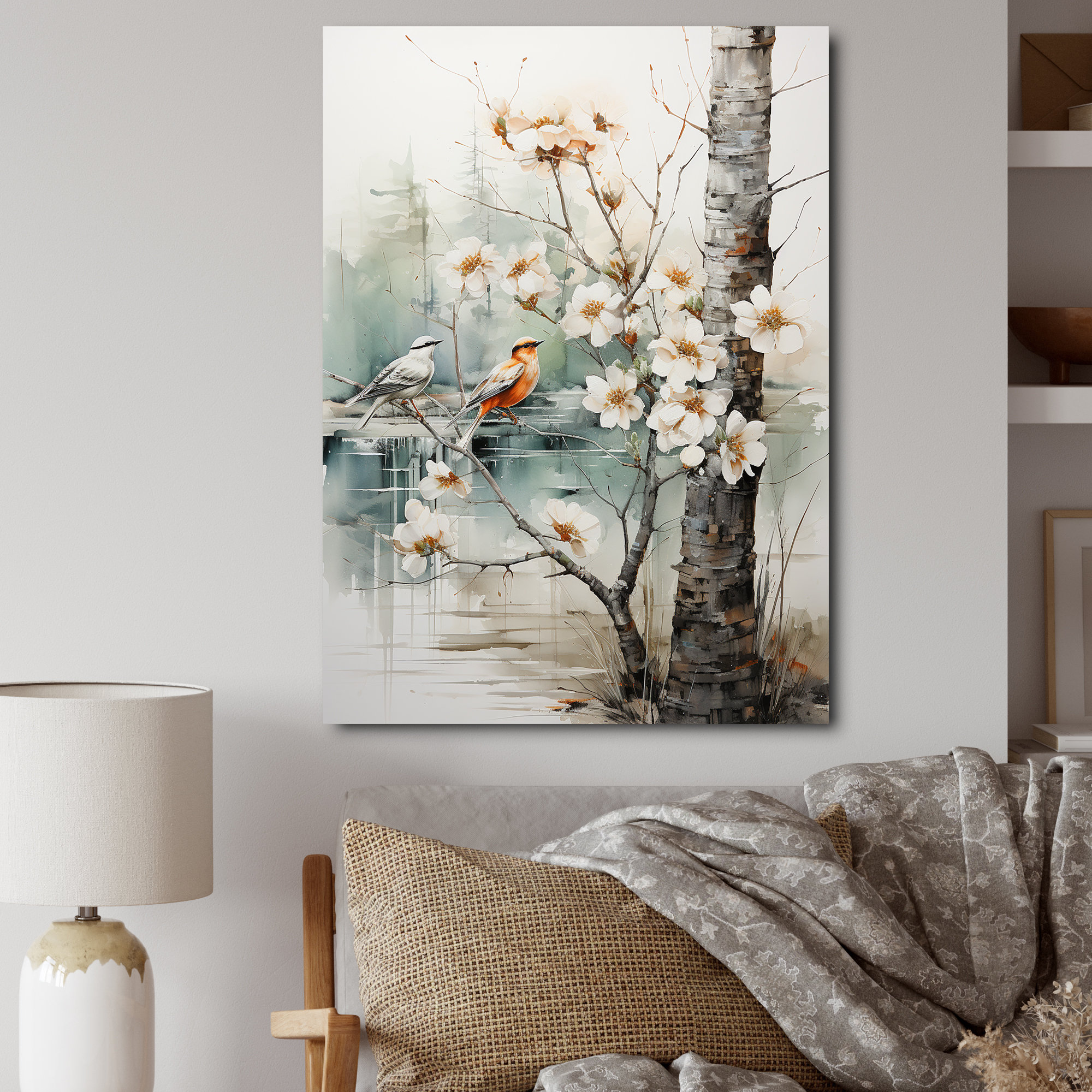 Winston Porter Lusilla White And Grey Brich Woods Collage I On Canvas ...