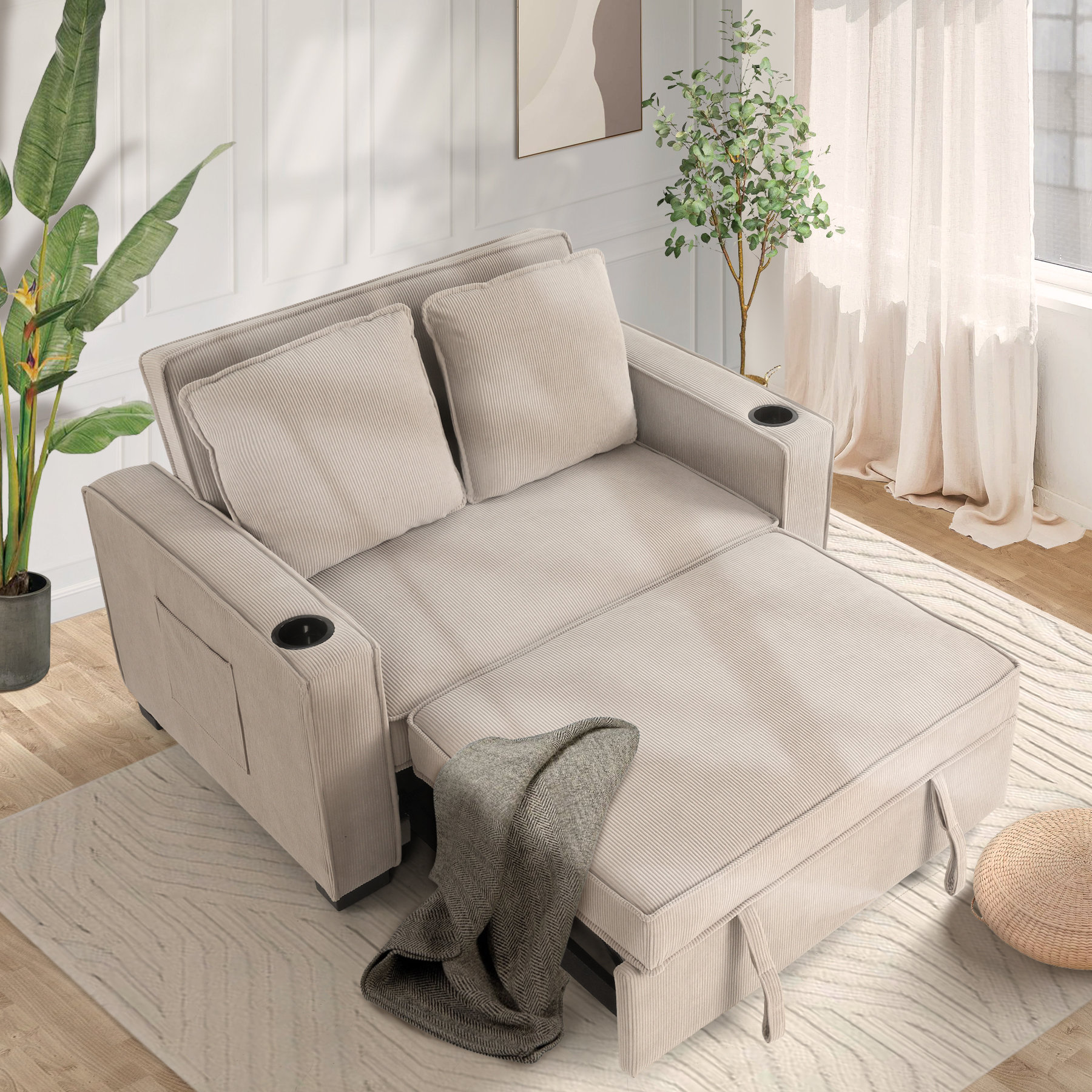 Ebern Designs Meit 70.9" Convertible Sleeper Sofa 3-In-1 Reclining Sofa ...