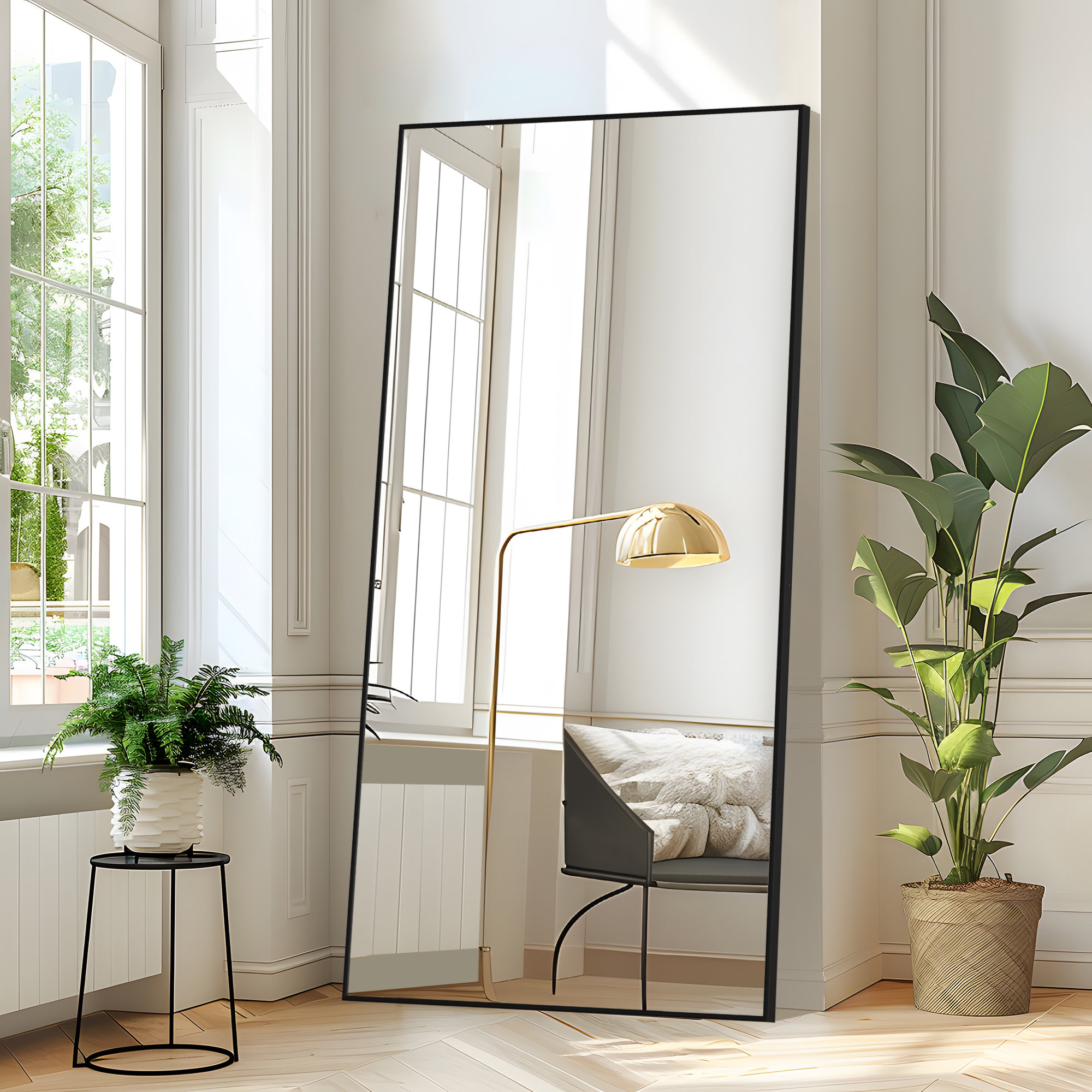 Ivy Bronx Lensa Rectangle Metal Full Length Wall Mirror with Embedded ...