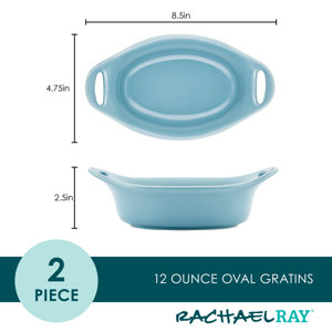 Rachael Ray Ceramics Oval Au Gratin Set, Two 12-Ounce, 2 Piece, Agave ...
