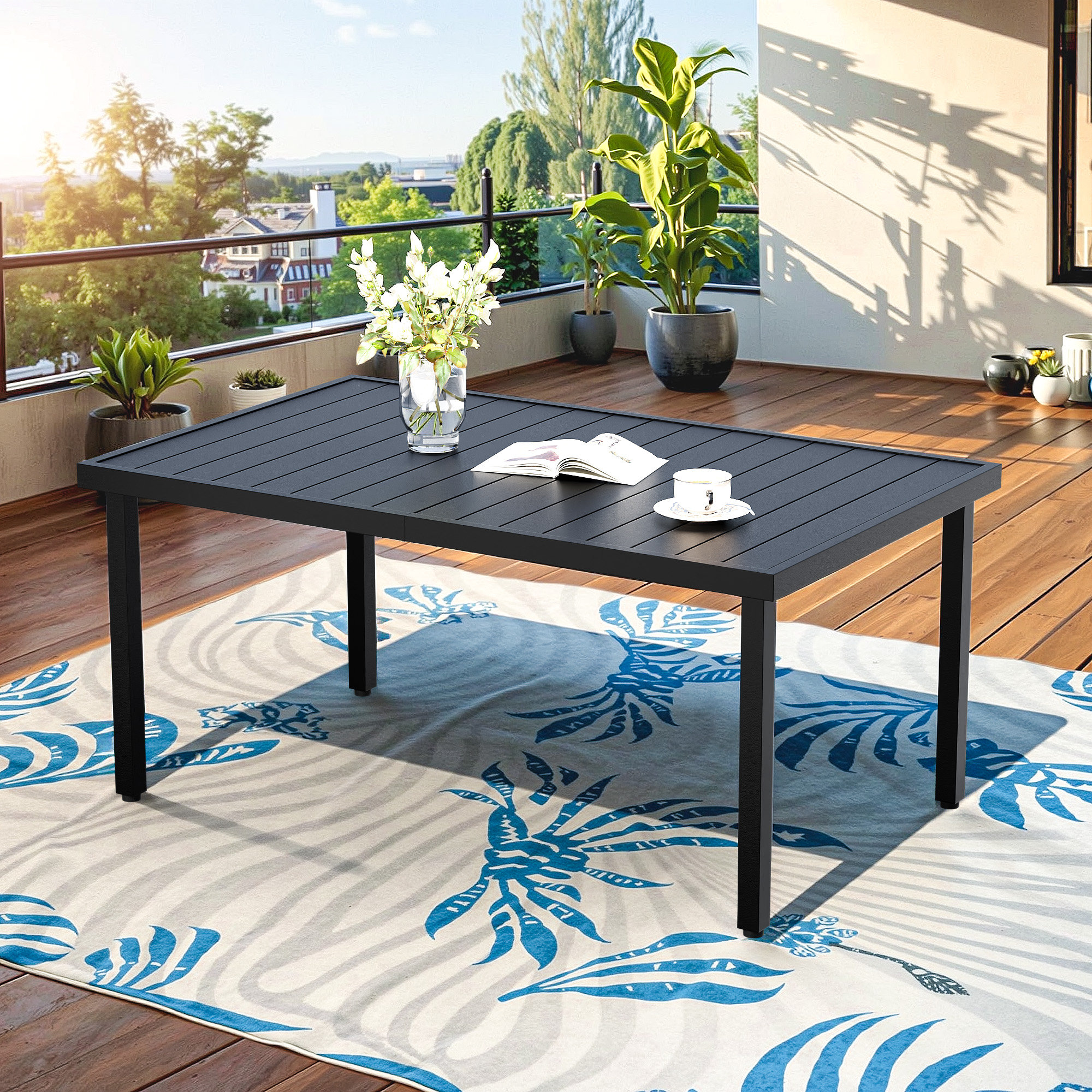 Ebern Designs Outdoor Iron Black Rectangular Dining Table - Wayfair Canada