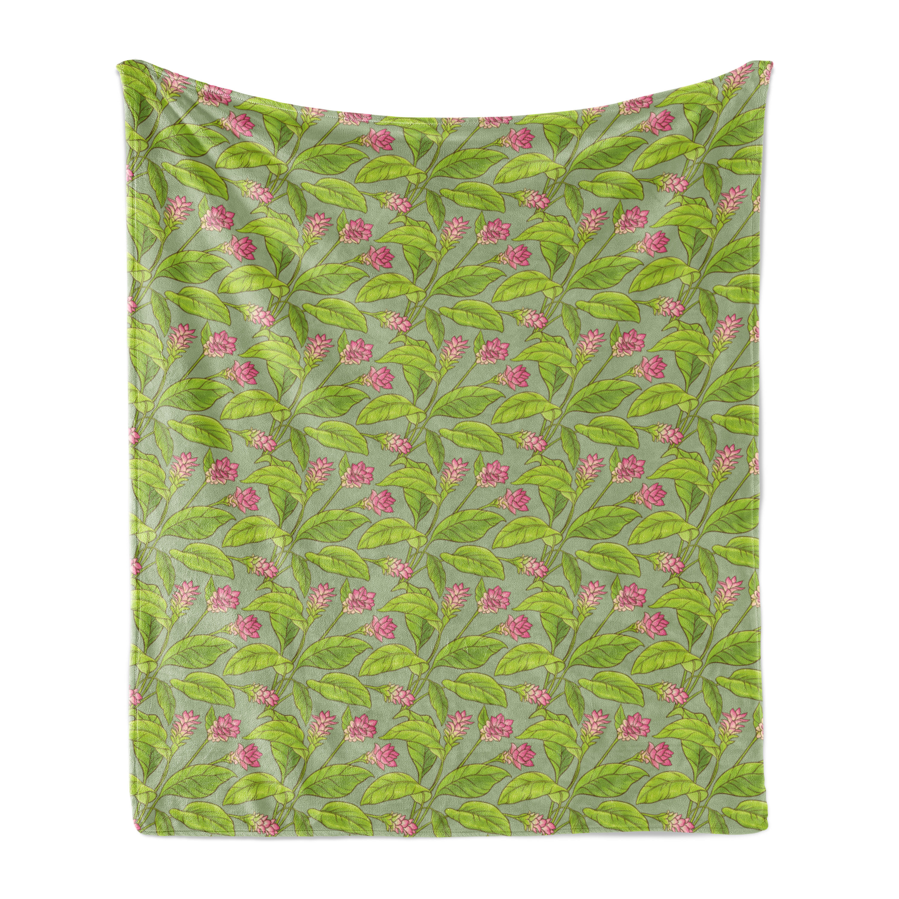 Ambesonne Botanical Fleece Throw Blanket Turmeric Flower Blossom Green ...