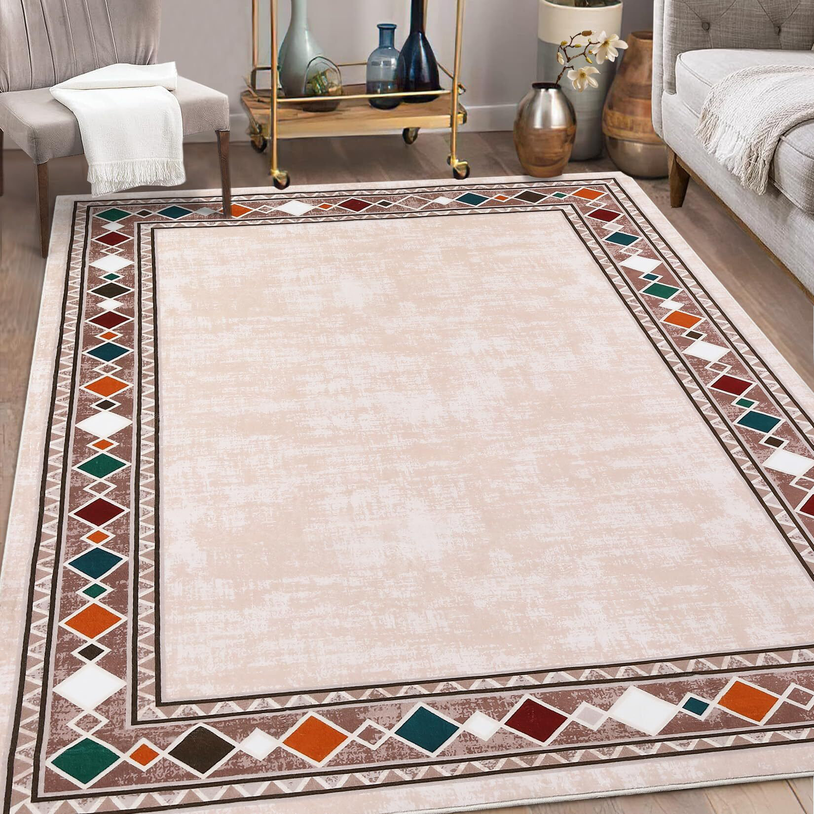 Ebern Designs Solid Border Rug Traditional Living Room Rug Contemporary ...