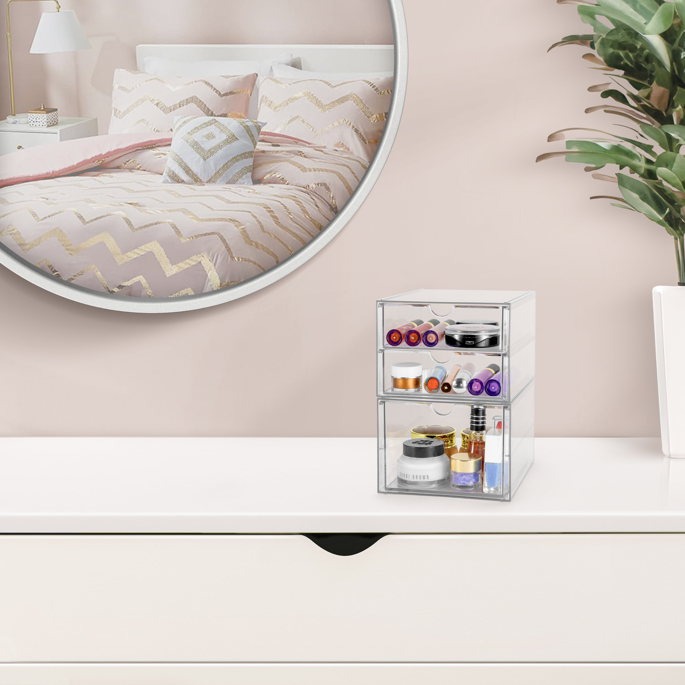 Sorbus 2 Pack Makeup Storage Drawers featuring 3 rectangular drawers (1 ...