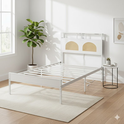 white scroll bed frame