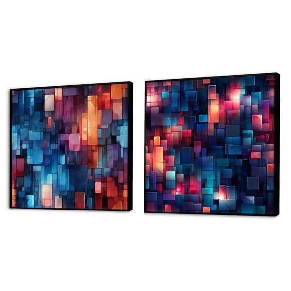 DesignArt Purple And Blue Matrix Cubes - Abstract Shapes Square Collage ...