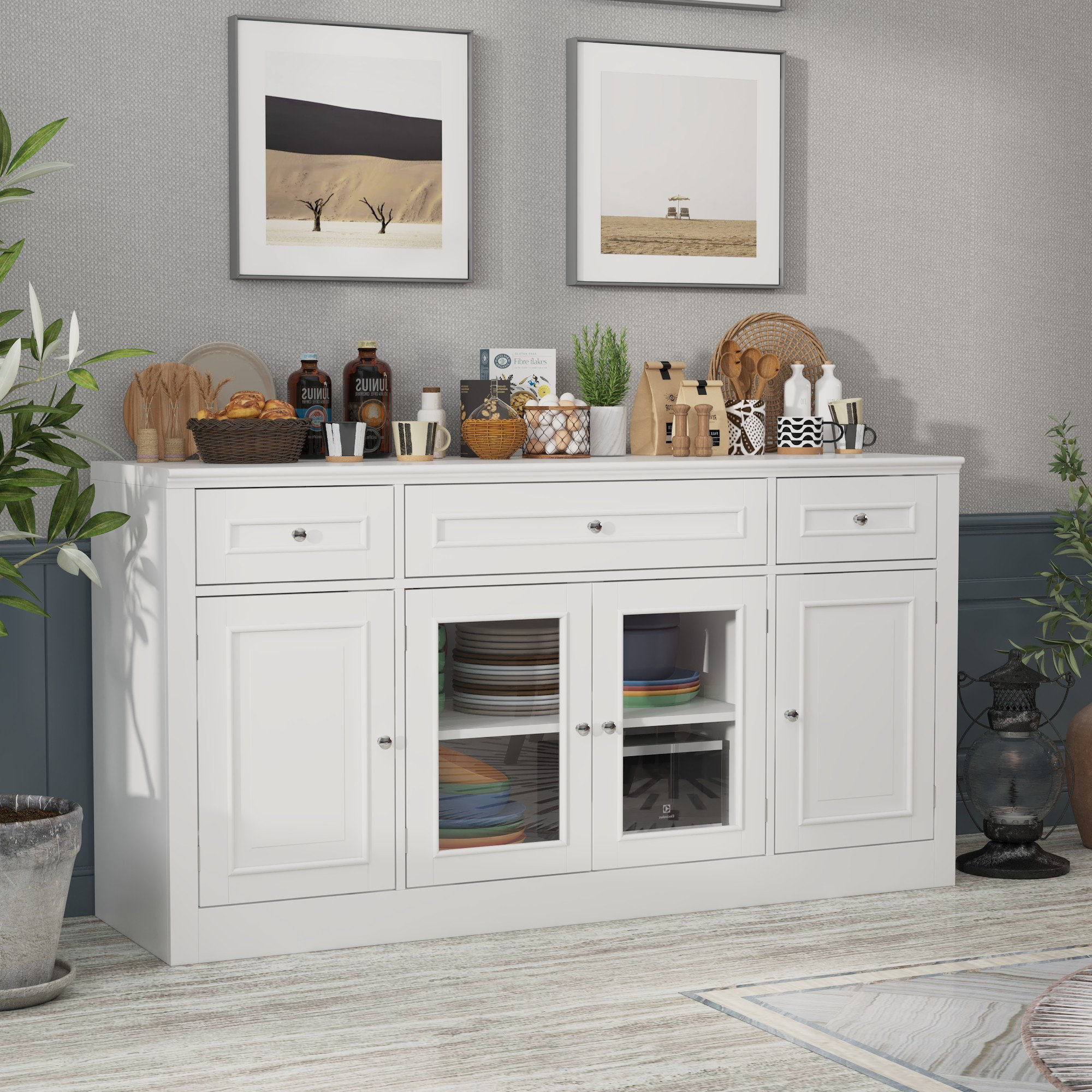 Winston Porter 4-Door 3-Drawer Dining Sideboard Buffet Cabinet ...