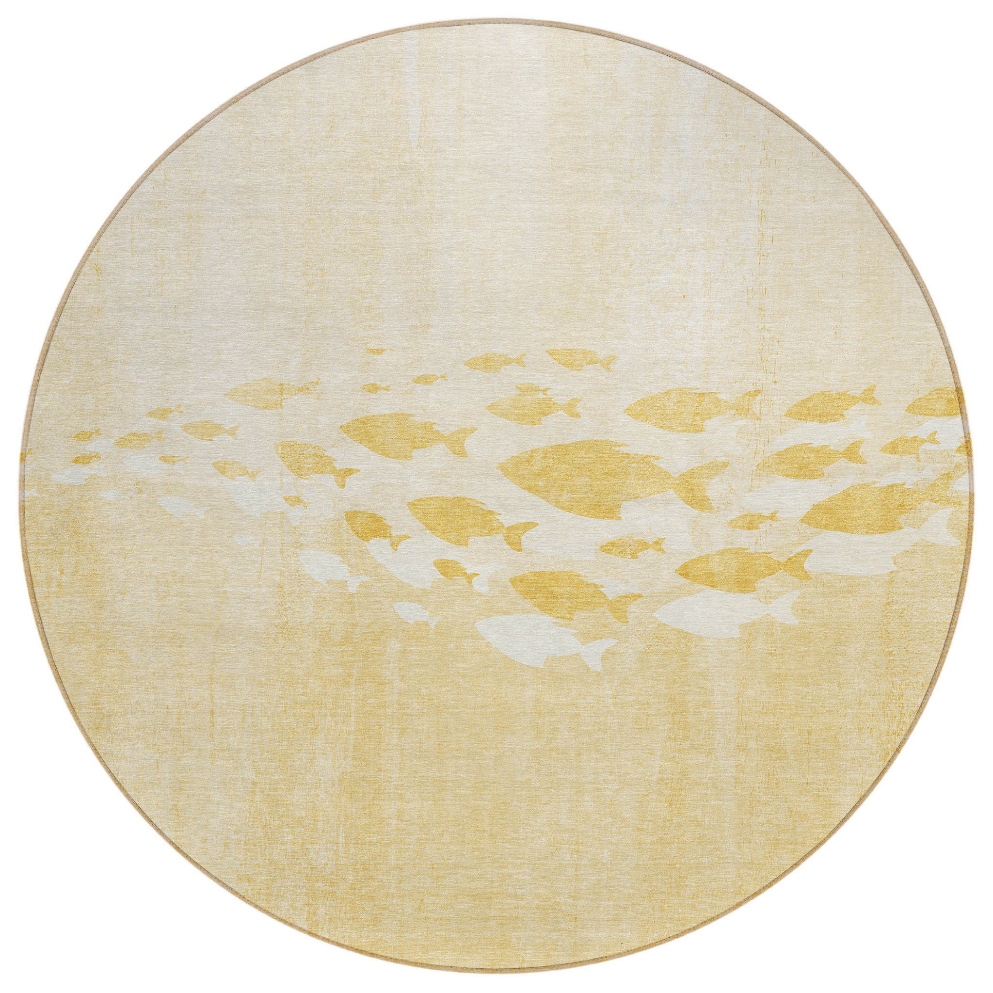 HomeRoots Tapis intérieur rond lavable nautique jaune et doré 8 pi - Wayfair Canada