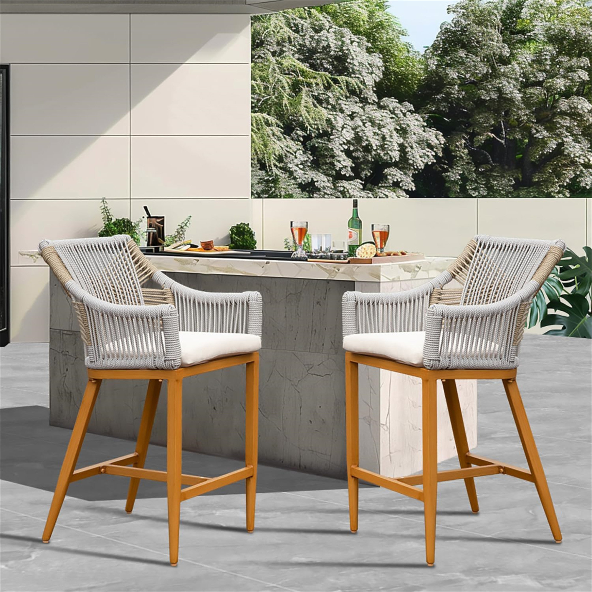 Brayden Studio Bar Stools Set Of 2, Outdoor Counter Height Bar Chairs ...